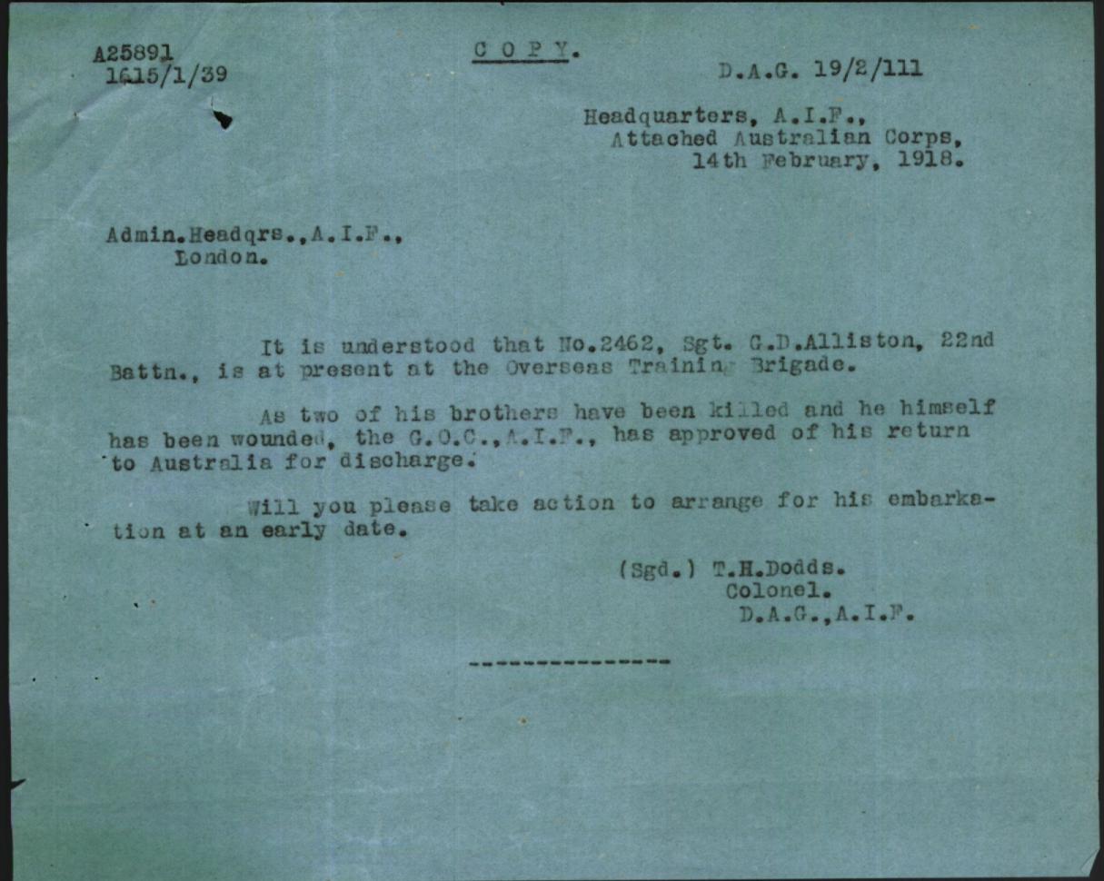 Alliston letter 2 – Following the Twenty-Second